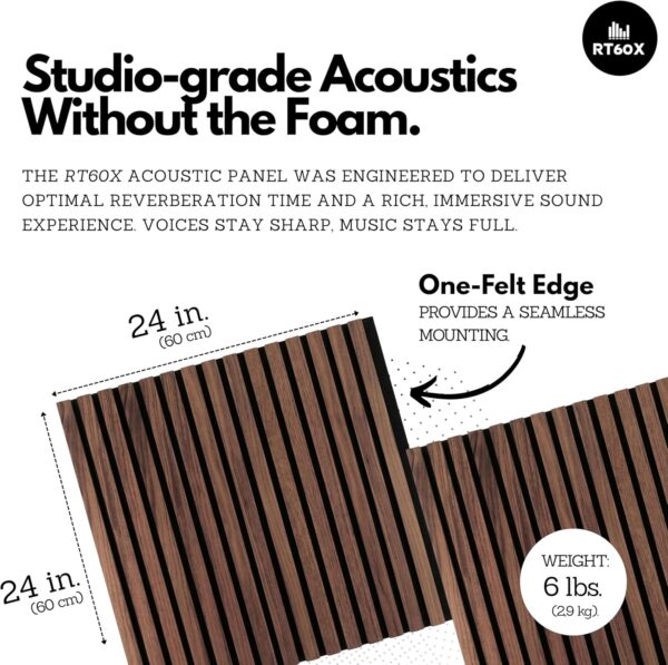 4-Pack RT60X Pro Acoustic Wood Panels, 24×24 Inch | Noise Reduction ...